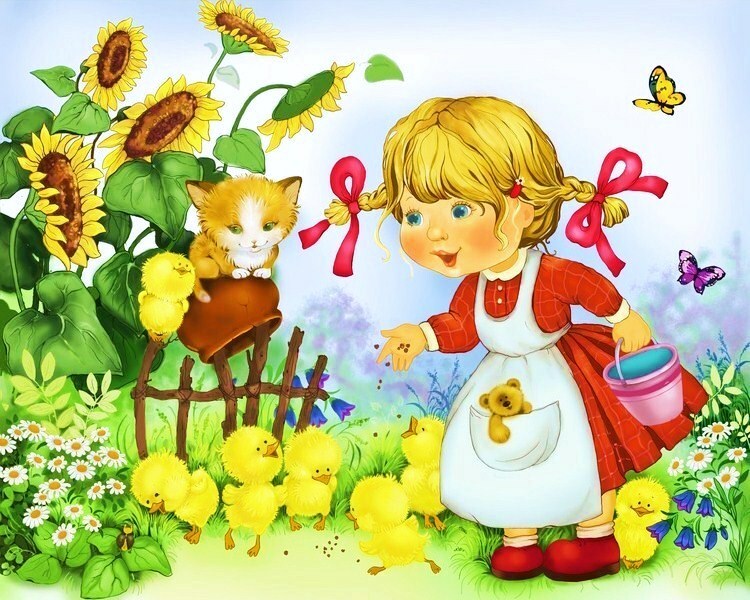 Jigsaw puzzle «Girl and chickens» - solve jigsaw puzzles online | PuzzleIt